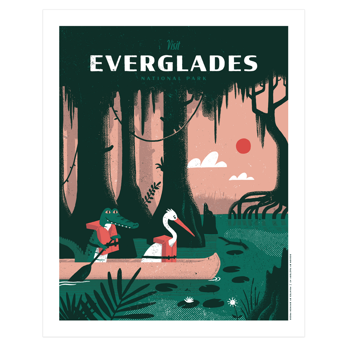 Everglades National Park alligator and egret poster | Factory 43