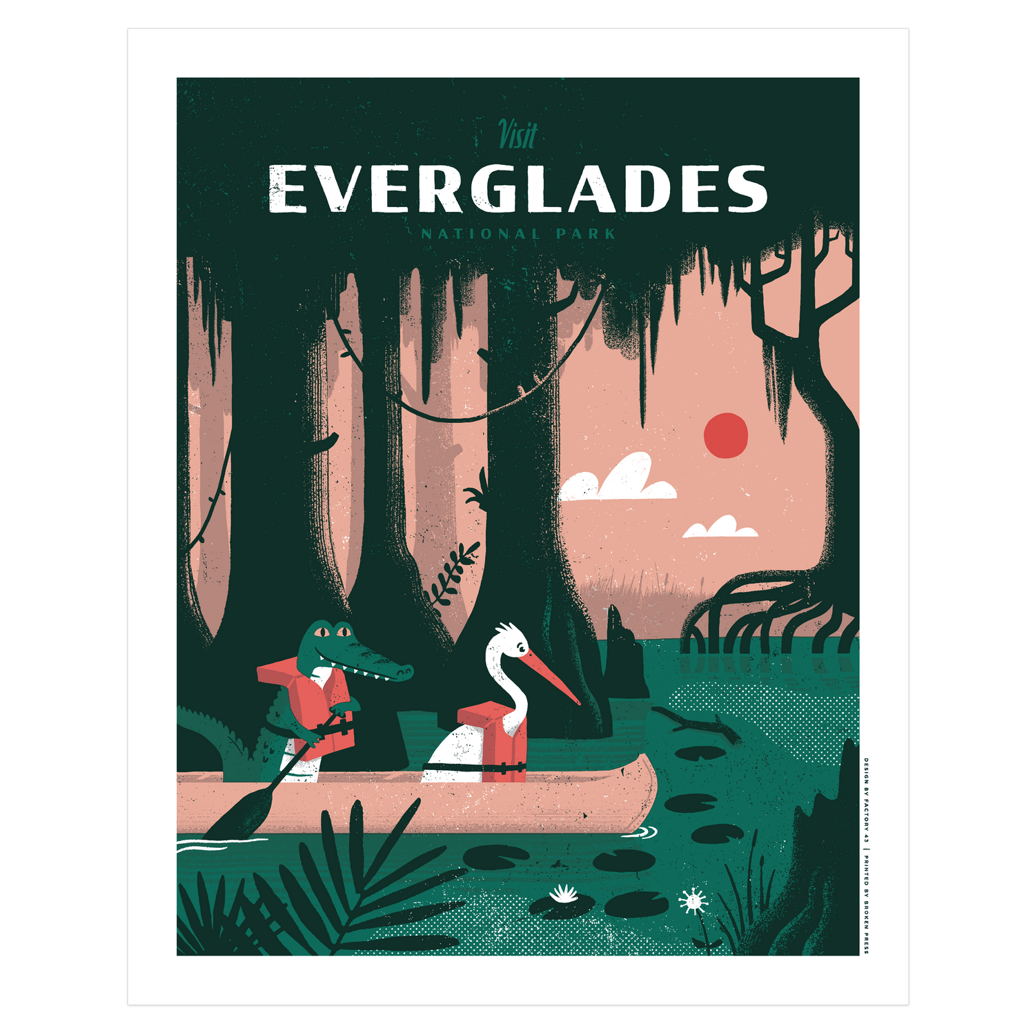 Everglades National Park alligator and egret poster | Factory 43